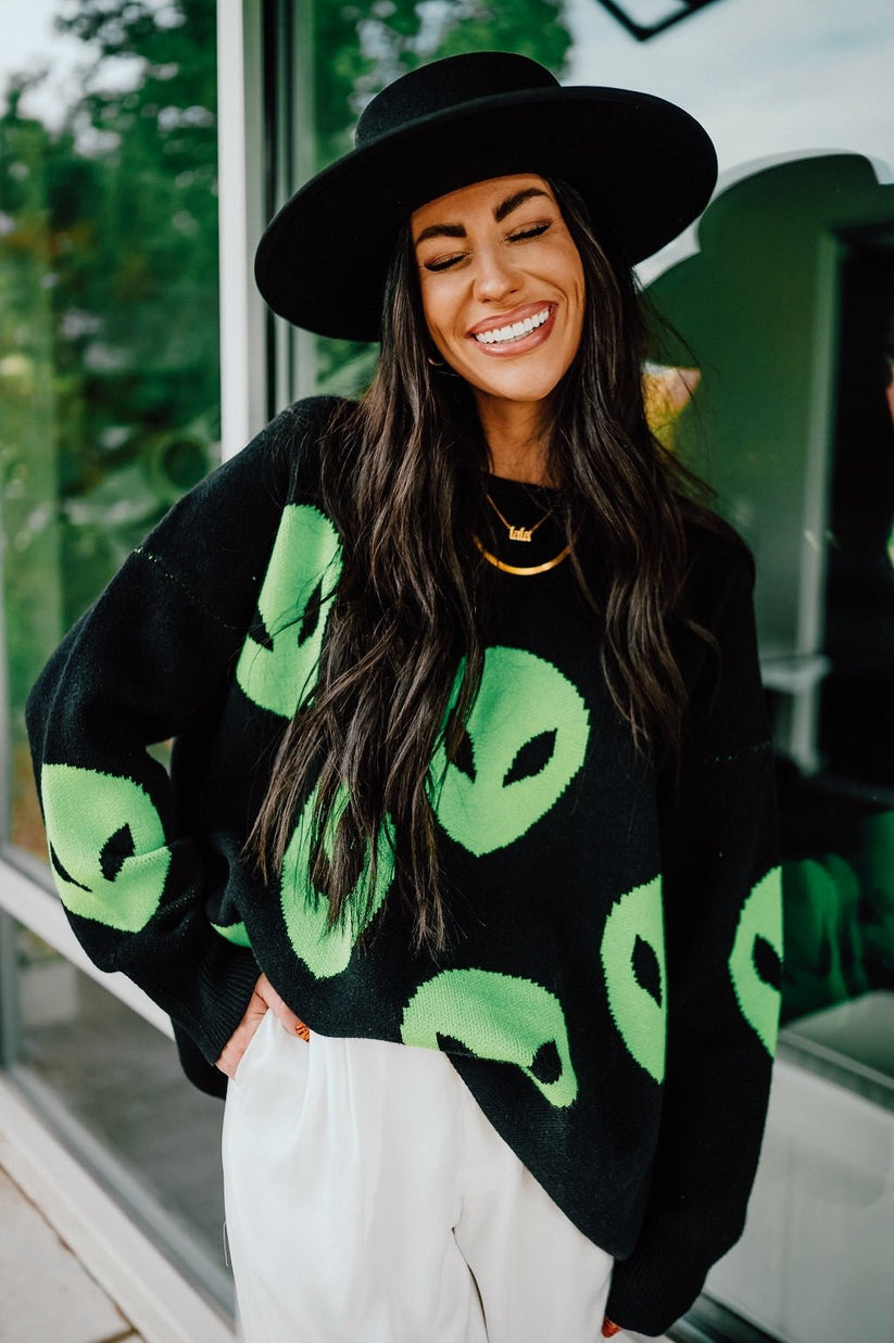 Oversized Alien Knit in Black - Quirky Fashion Statement - Lala ...