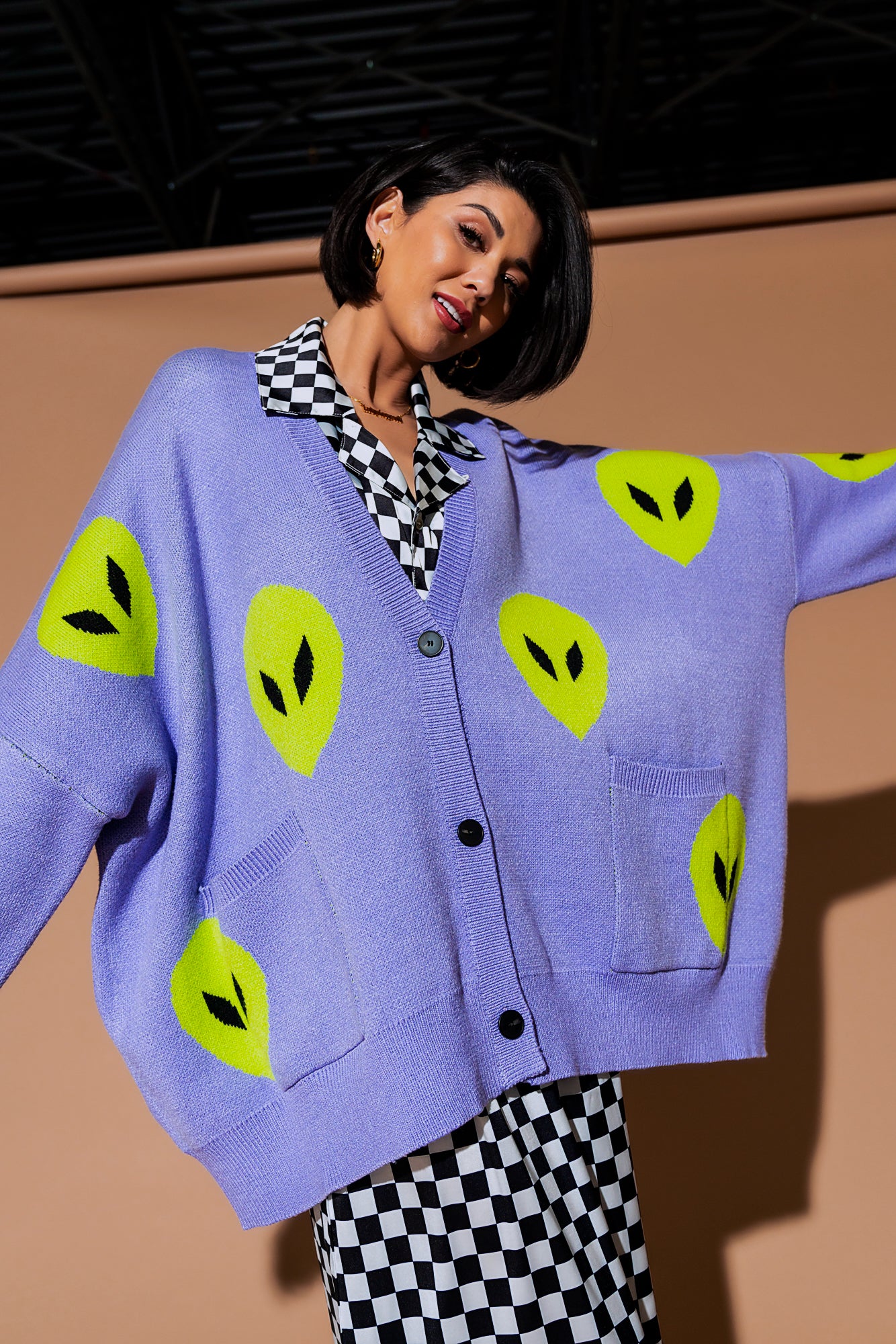 LALA ORIGINAL: Too Cool For You Oversized Alien Cardigan in Lavender ...