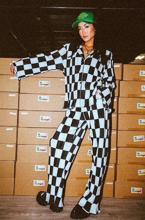 LALA ORIGINAL: Long Sleeve Plissé Set in Checkerboard – Dressed in Lala