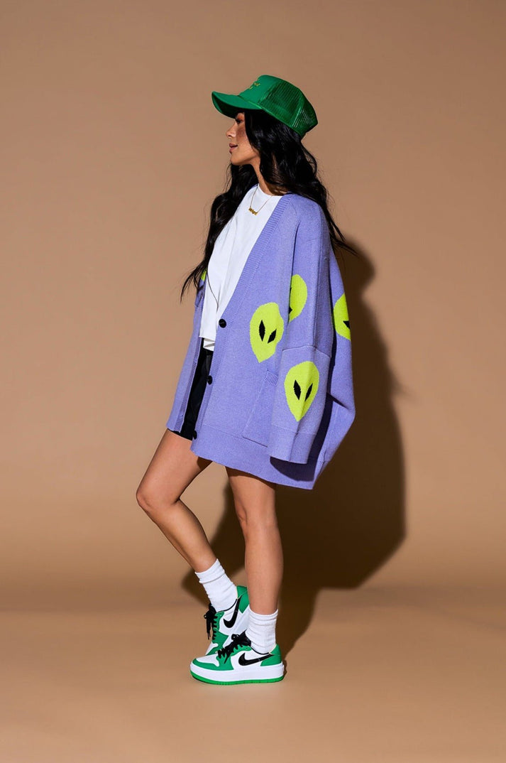 Too Cool For You Oversized Alien Cardigan in Lavender – Dressed in Lala