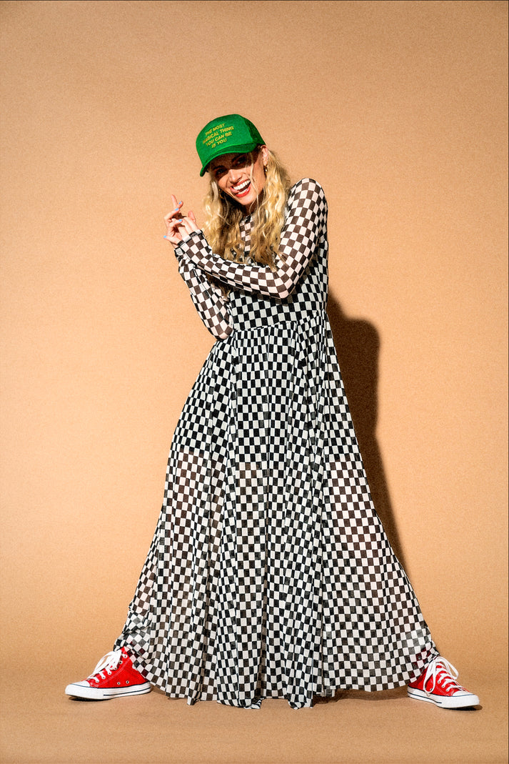 More You Mesh Maxi Dress in Black + White Checkerboard – Dressed in Lala