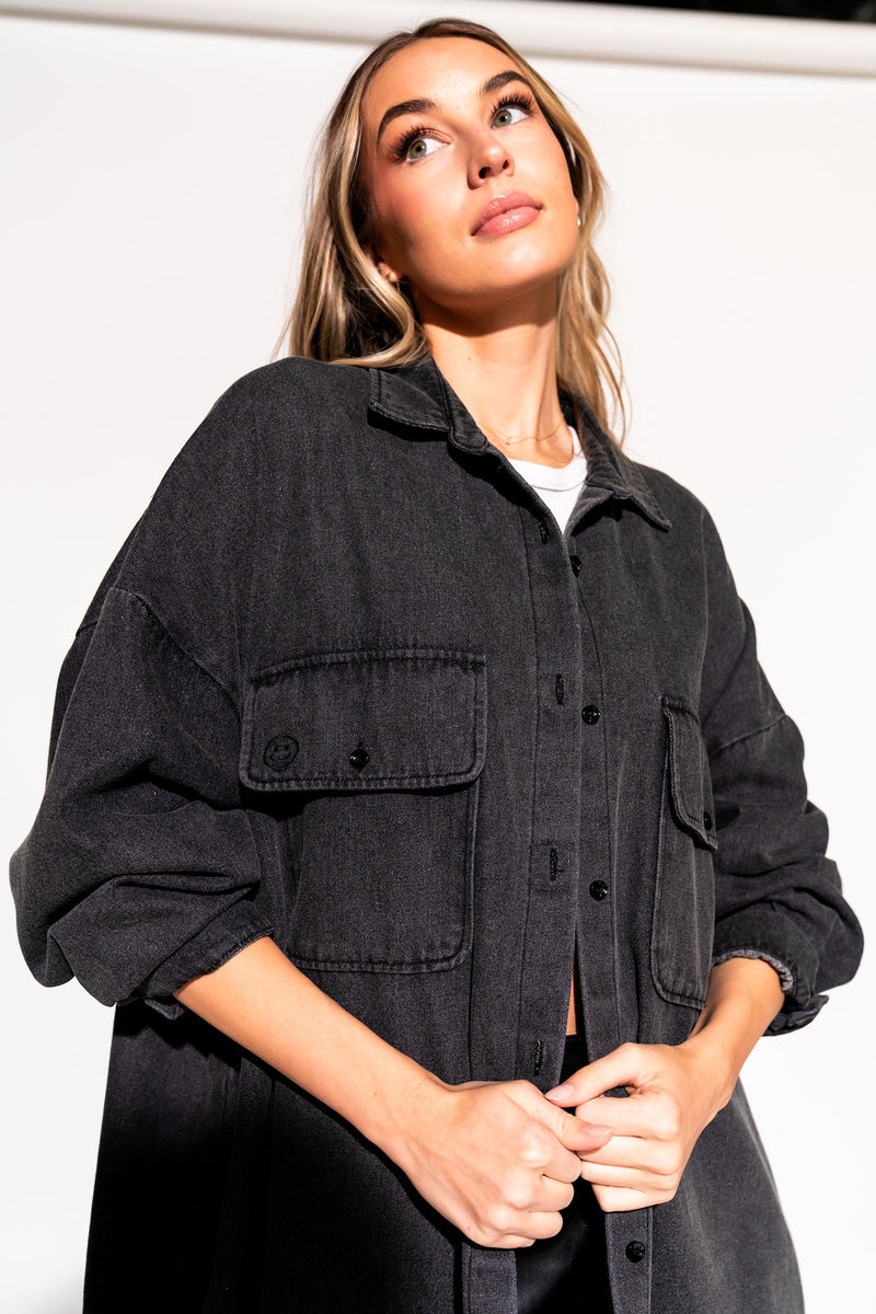 Grunge Chic Denim Shirt Jacket - Dressed in Lala Original