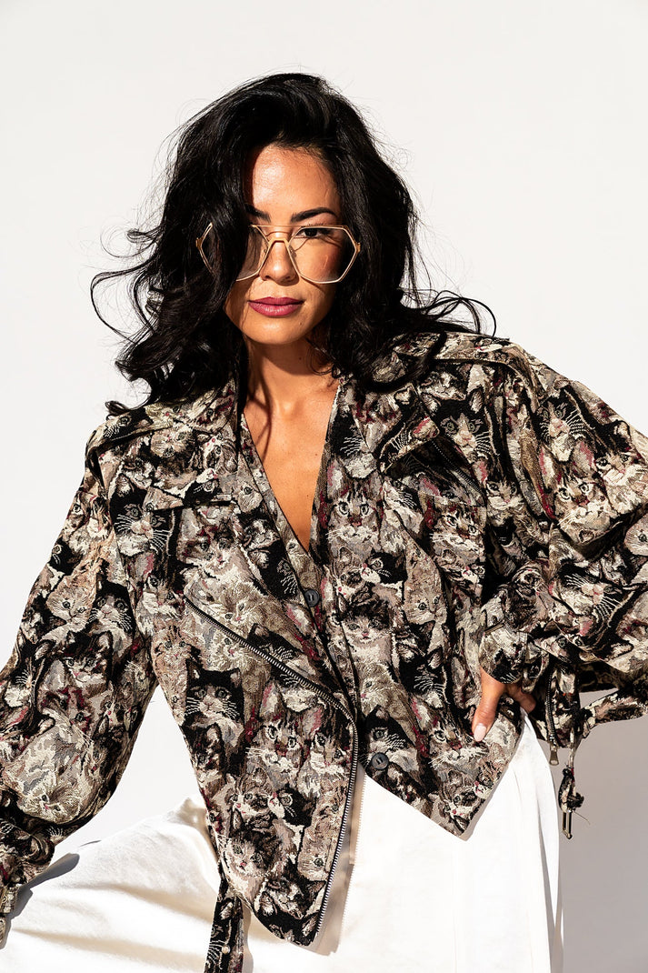 Crazy Cat Lady Jacquard Moto Jacket – Dressed in Lala