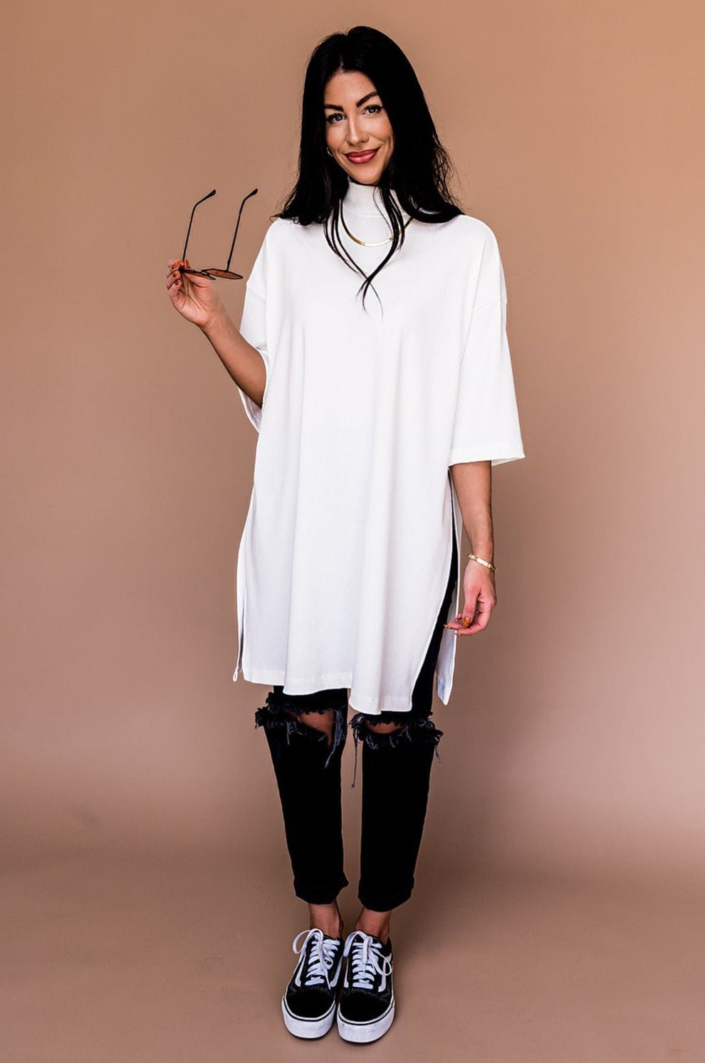 Lala Icon Mock Neck Top in White - Stylish & Versatile - Dressed in Lala