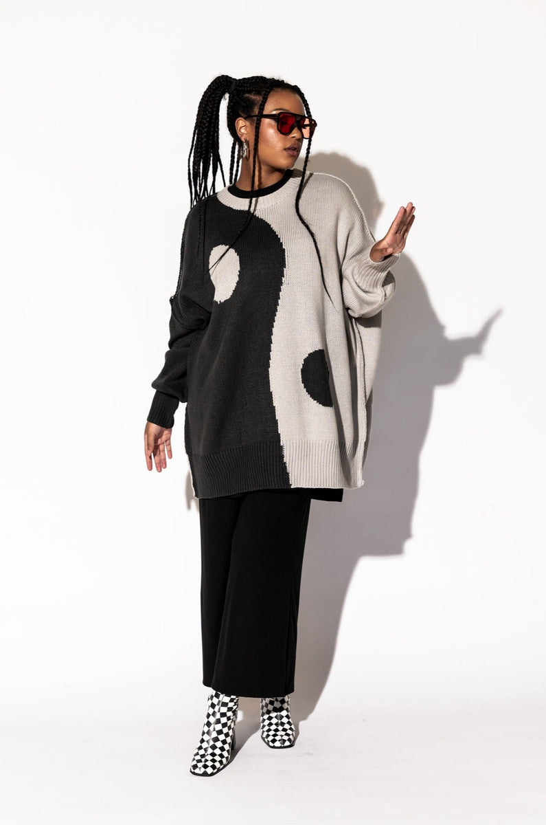 Yin Yang Gang Oversized Knit in Shades of Grey – Dressed in Lala